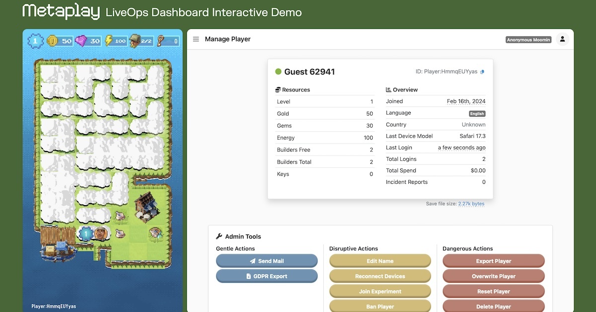 Metaplay LiveOps Dashboard Demo